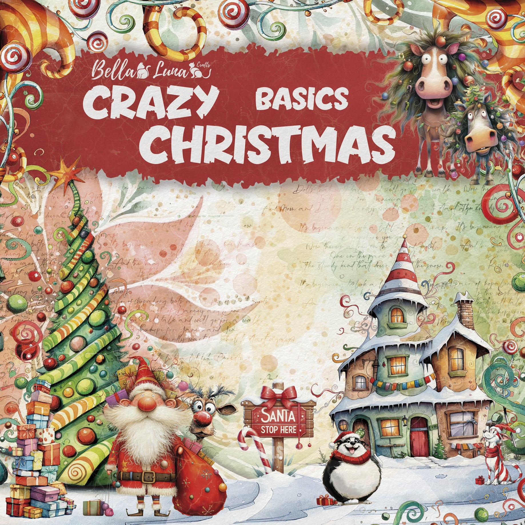 Pad 12x12" Bellaluna Crafts con 12 papeles doble cara Crazy Christmas ...