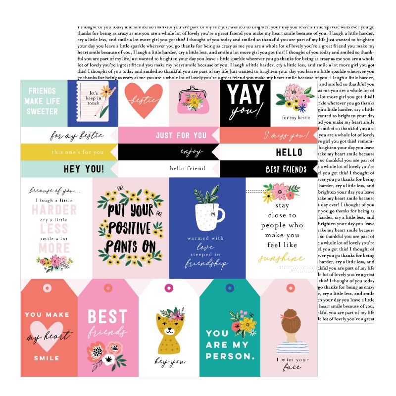 Papel 12"x12" Jen Hadfield Hey Hello Girlfriend Sentiments